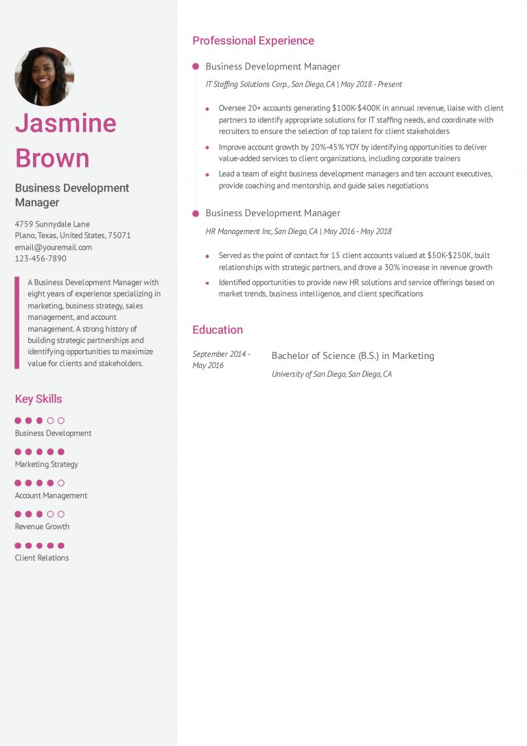 25 Best Business Development Manager Resume Examples and Templates for ...