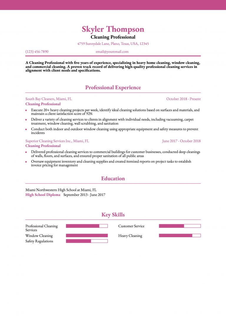 Cleaning Professional Resume Examples and Templates for 2025 ...