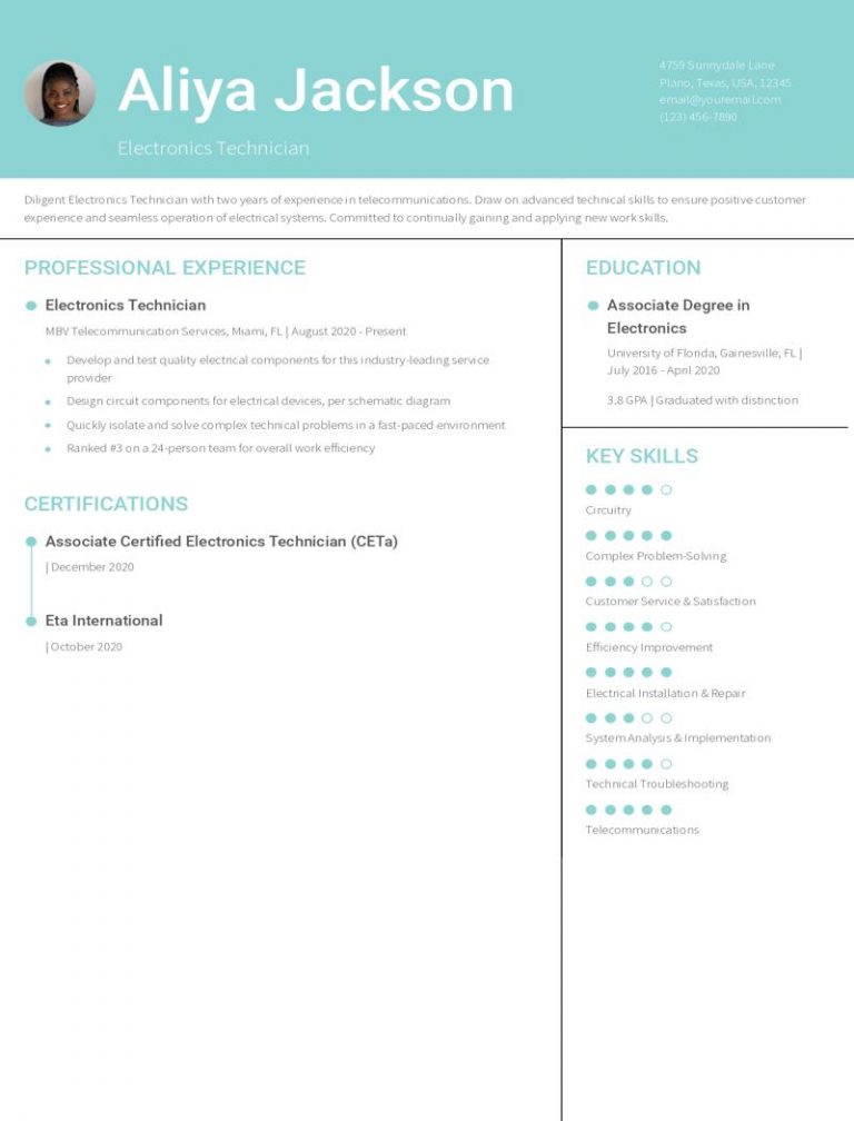 Electronics Technician Resume Examples and Templates for 2024 ...
