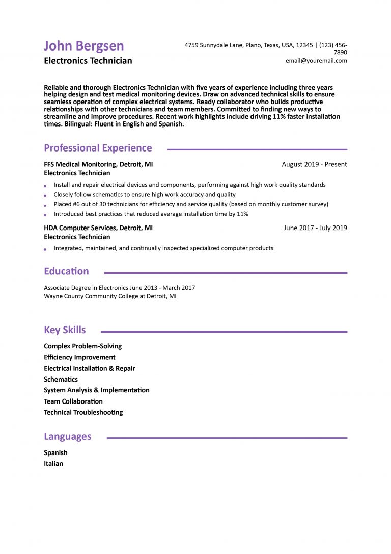 Best Electronics Technician Resume Examples and Templates for 2025 ...