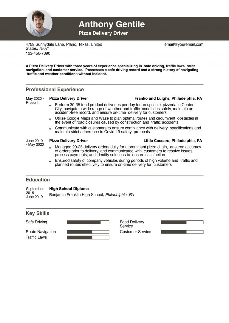 Pizza Delivery Driver Resume Examples and Templates for 2025 ...