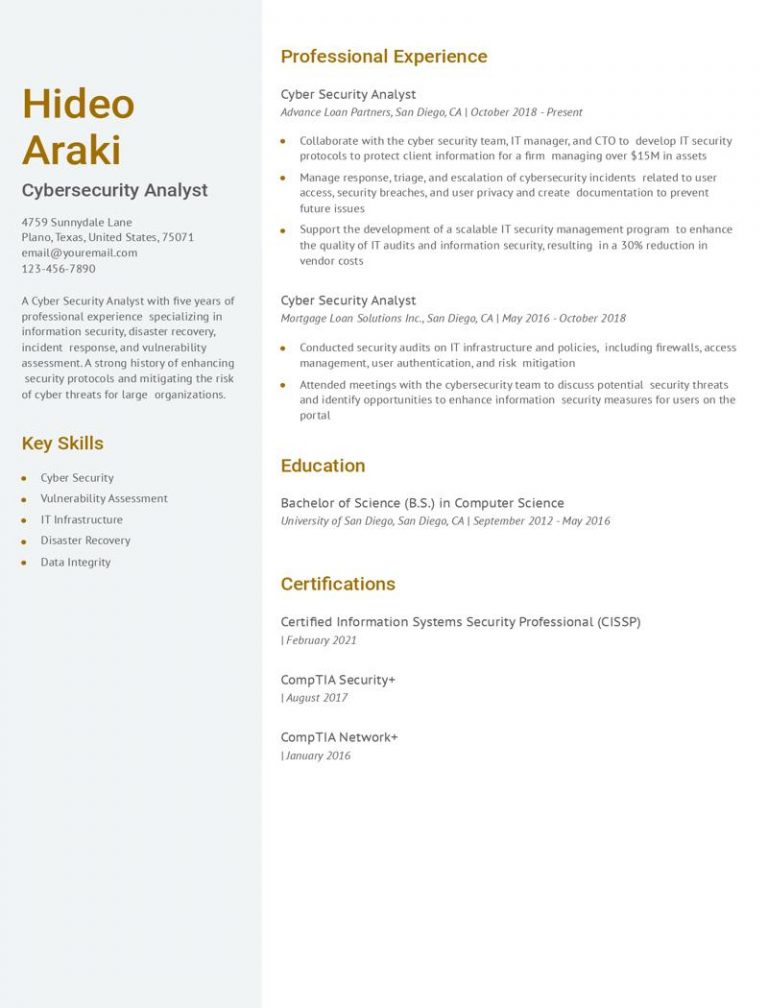Cybersecurity Analyst Resume Examples and Templates for 2024 ...