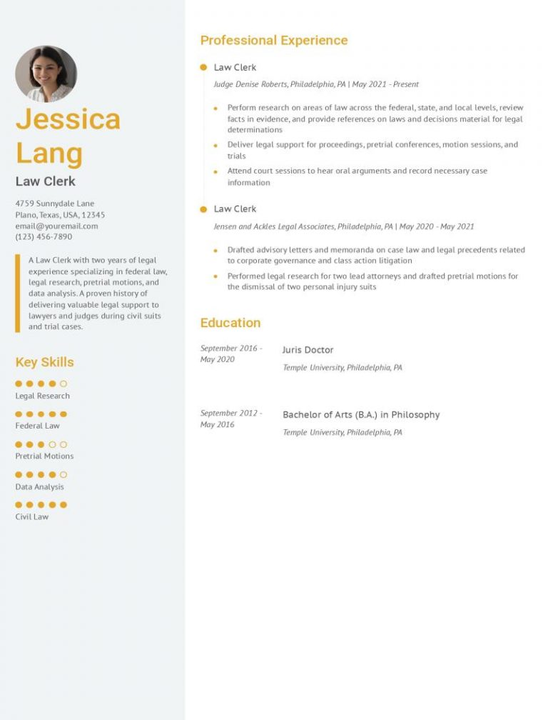 Law Clerk Resume Examples and Templates for 2024 - ResumeBuilder.com