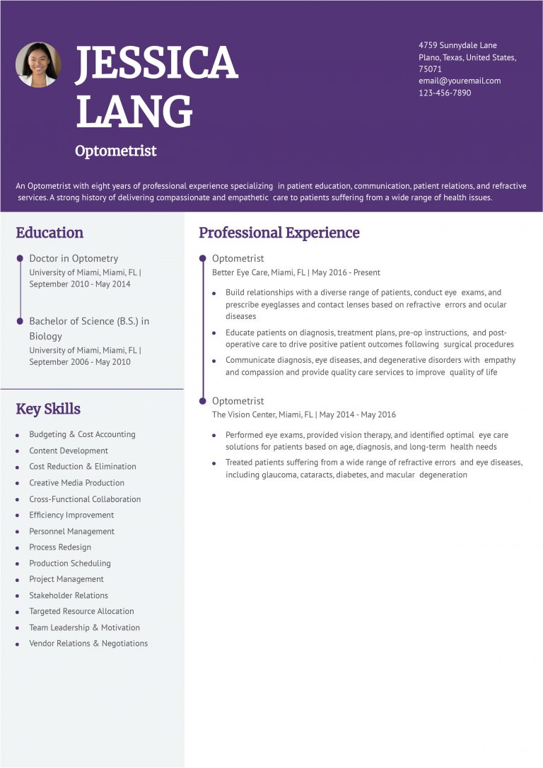 Best Optometrist Resume Examples and Templates for 2026 - ResumeBuilder.com