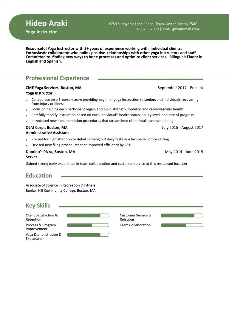 Best Yoga Instructor Resume Examples and Templates for 2025 ...