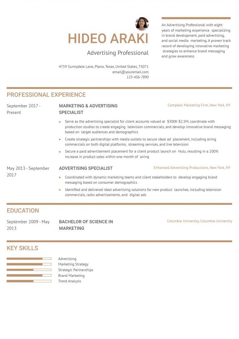 Best Advertising Resume Examples and Templates for 2025 - ResumeBuilder.com