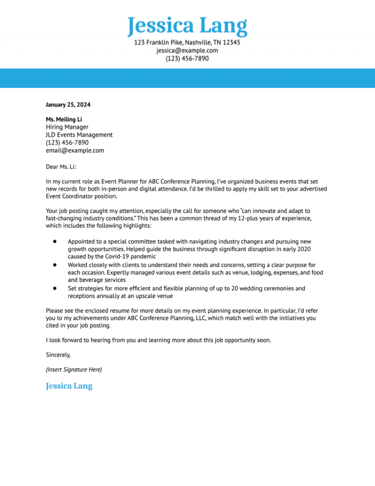 Event Planner Cover Letter Examples and Templates for 2024 ...
