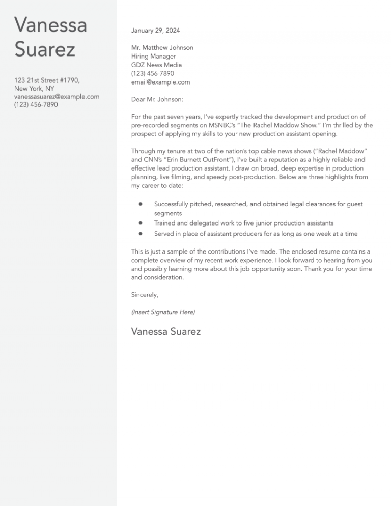 Production Assistant Cover Letter Examples and Templates for 2024 ...