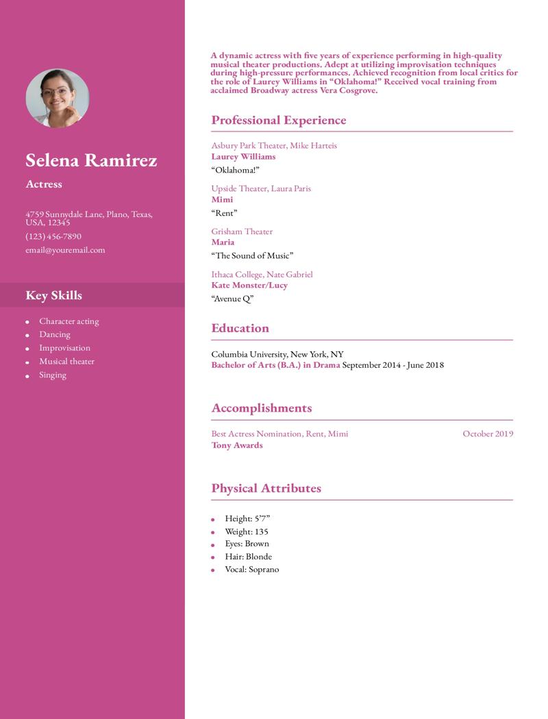 Actor/Actress Resume Examples and Templates for 2024 - ResumeBuilder.com