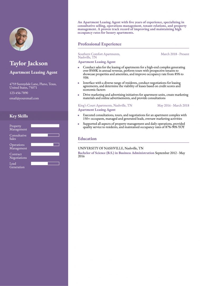 Best Apartment Leasing Agent Resume Examples and Templates for 2025 ...