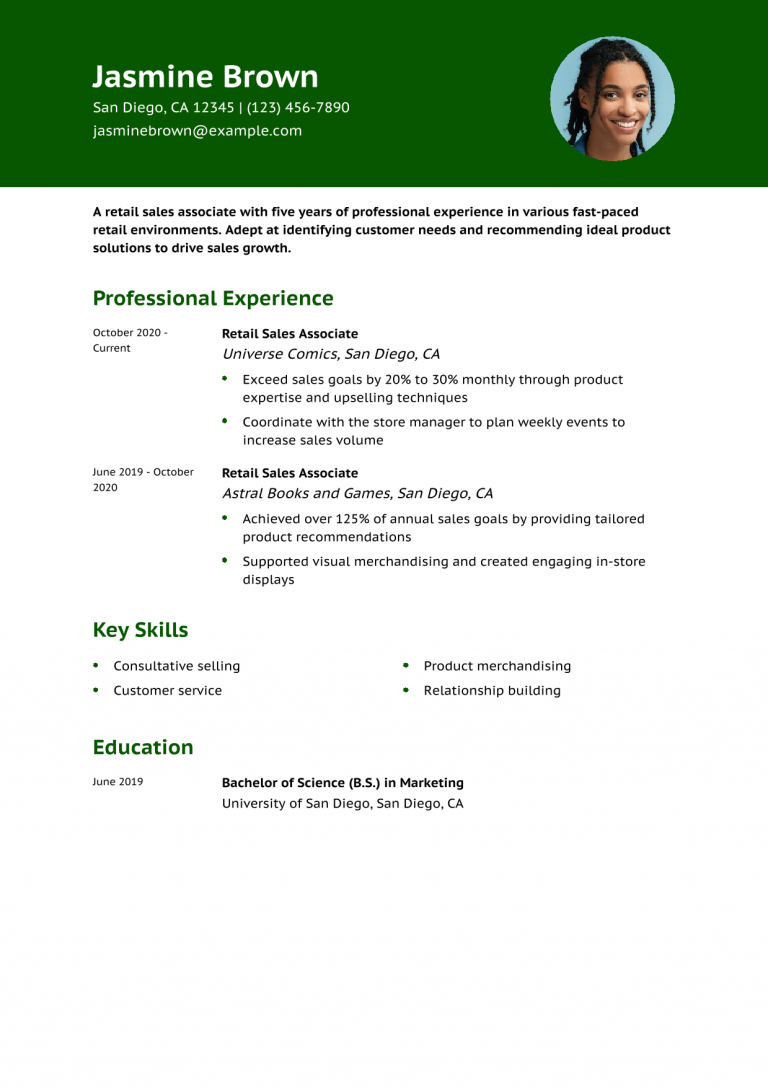 Retail Sales Associate Job Resume