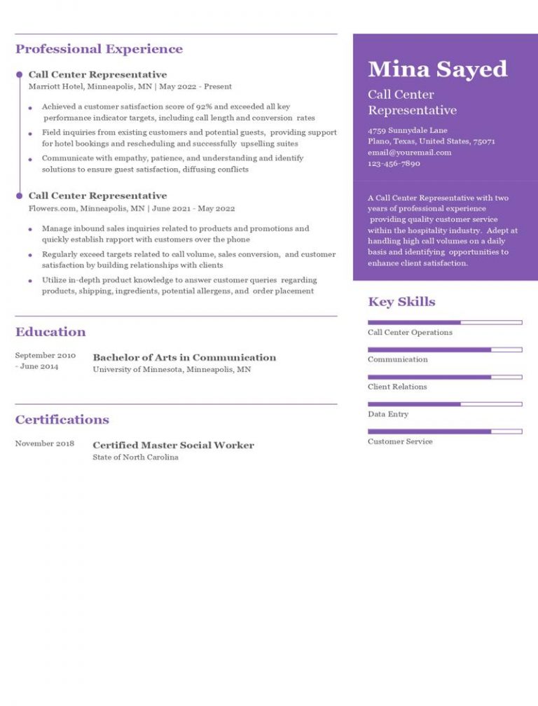 Call Center Representative Resume Examples and Templates for 2024 ...