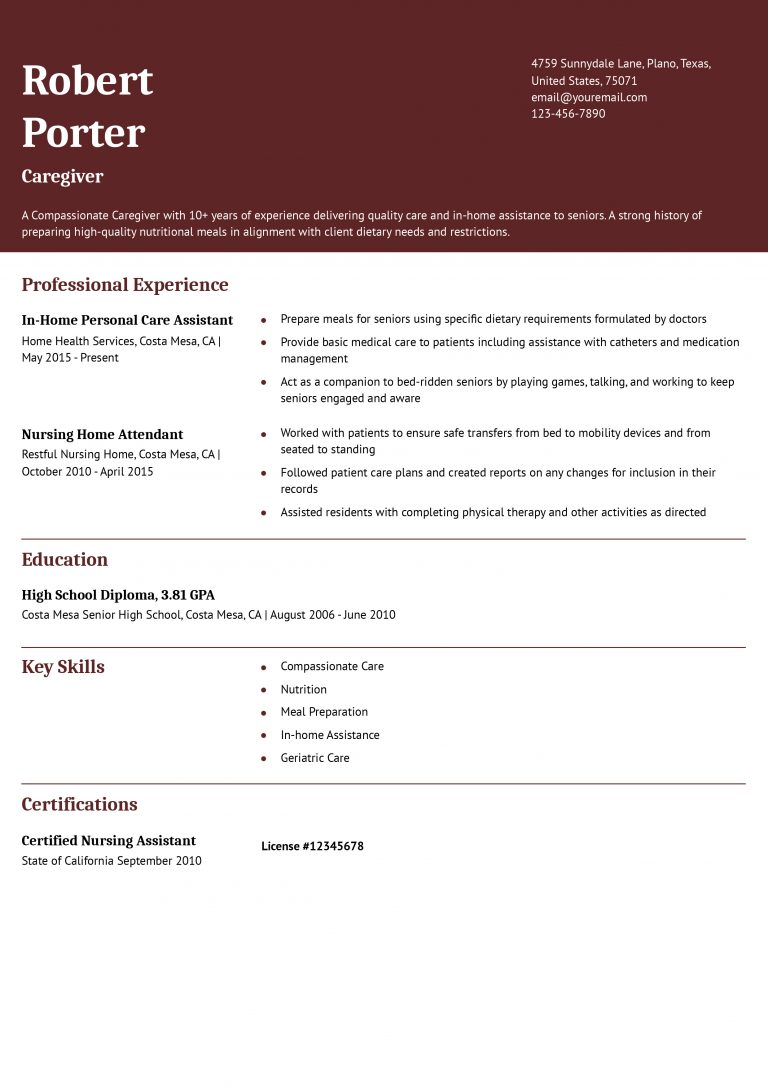 25 Best Caregiver Resume Examples and Templates for 2025 ...