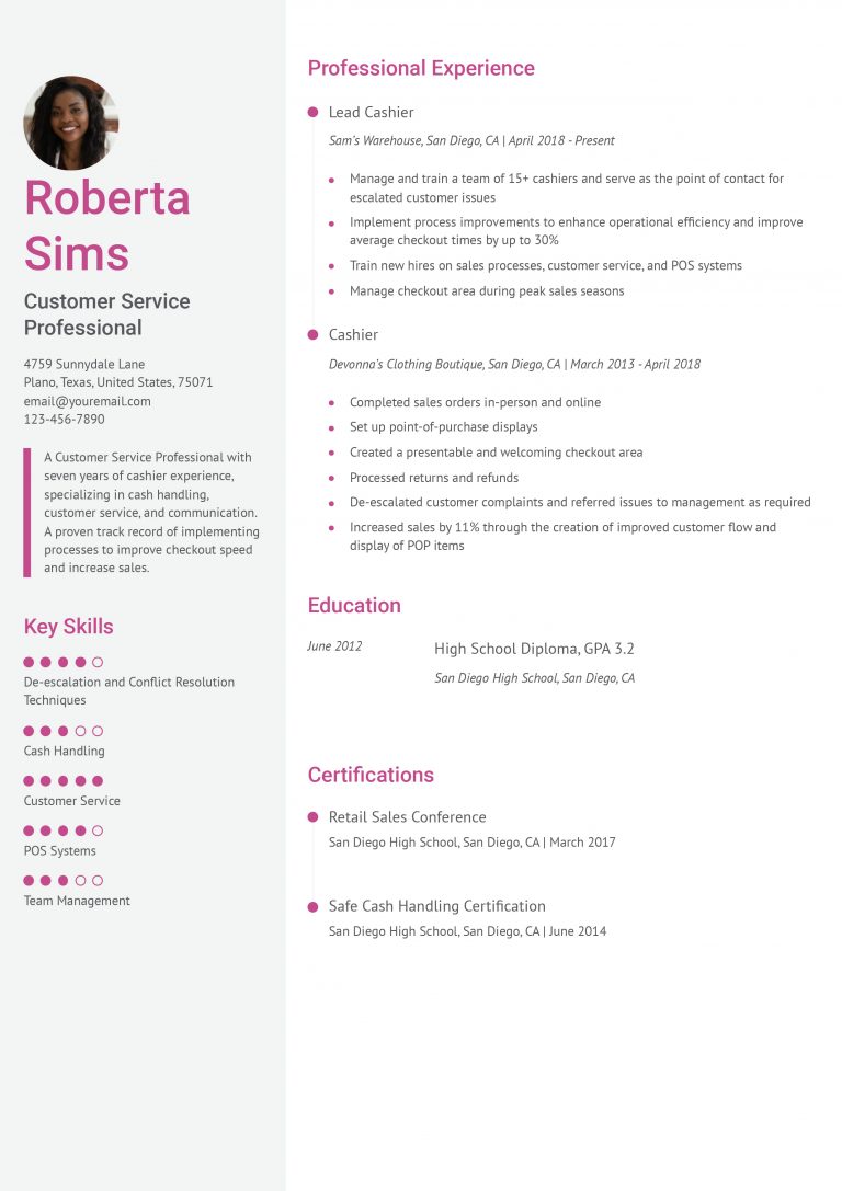 25 Best Cashier Resume Examples and Templates for 2025 - ResumeBuilder.com