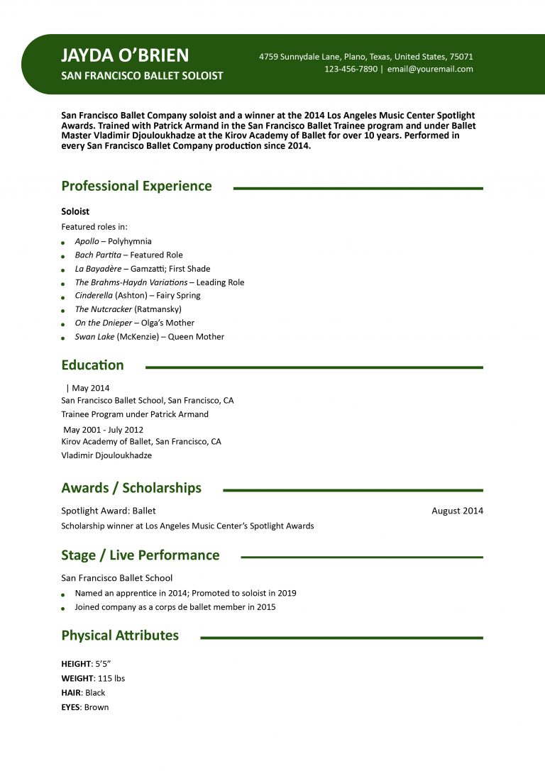 Dance Resume Examples and Templates for 2024 - ResumeBuilder.com