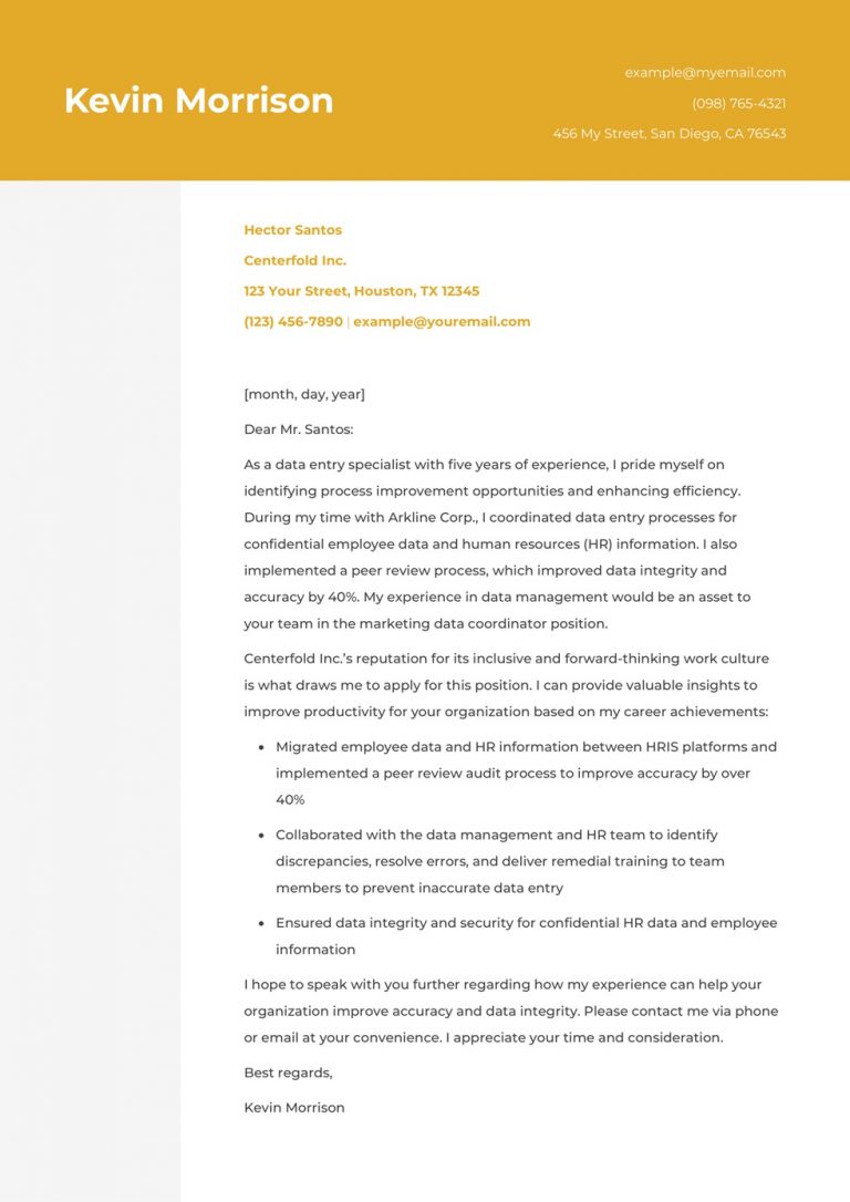 Data Entry Cover Letter Examples and Templates for 2025 - ResumeBuilder.com