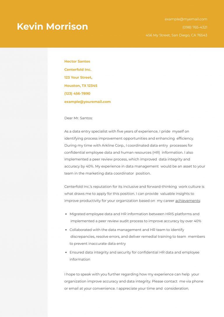 Data Entry Cover Letter Examples and Templates for 2024 - ResumeBuilder.com