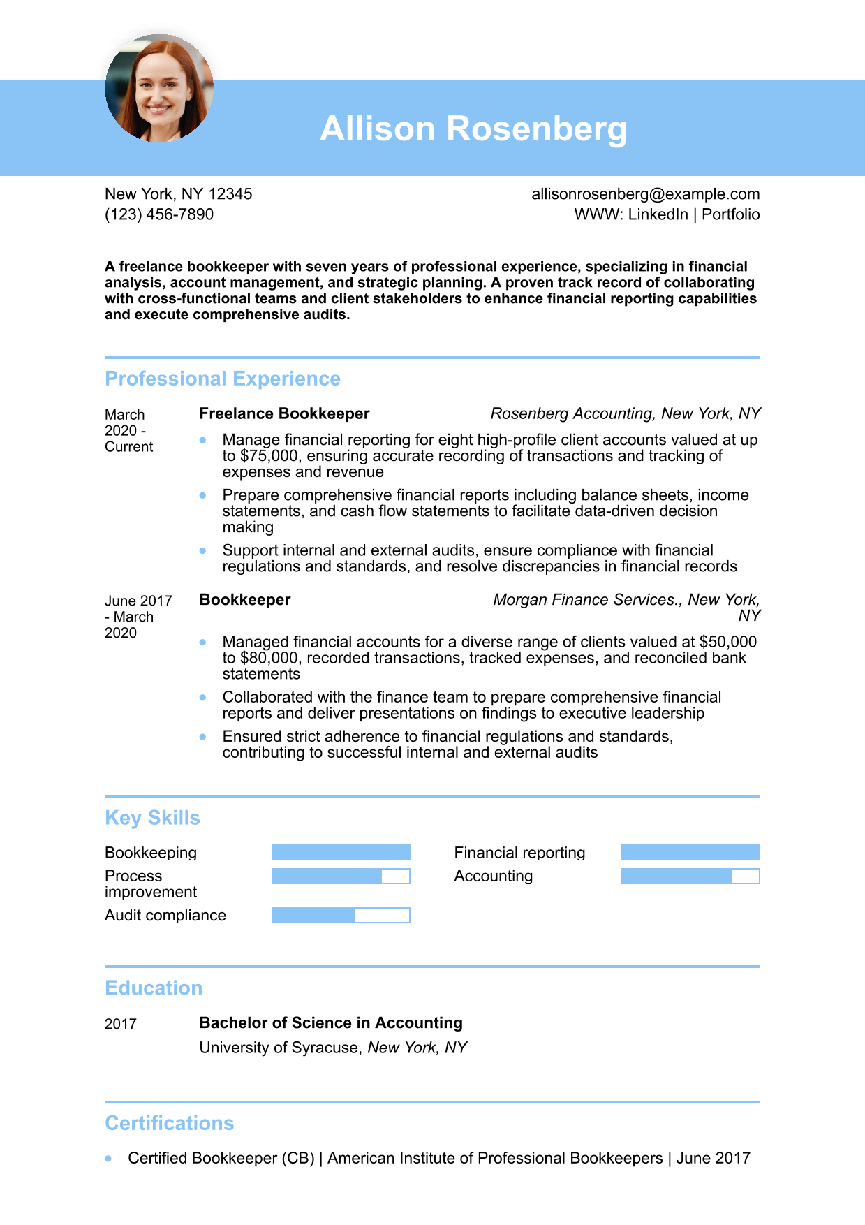 Bookkeeper Resume Examples and Templates for 2024 - ResumeBuilder.com