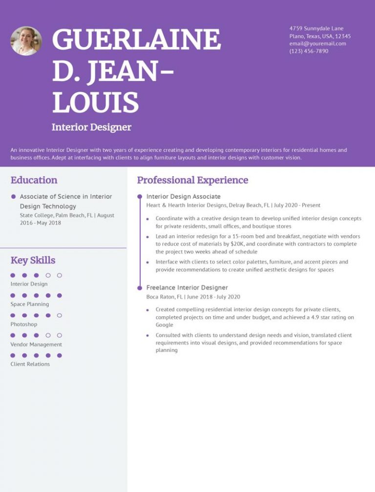 Interior Design Resume Examples and Templates for 2024 - ResumeBuilder.com