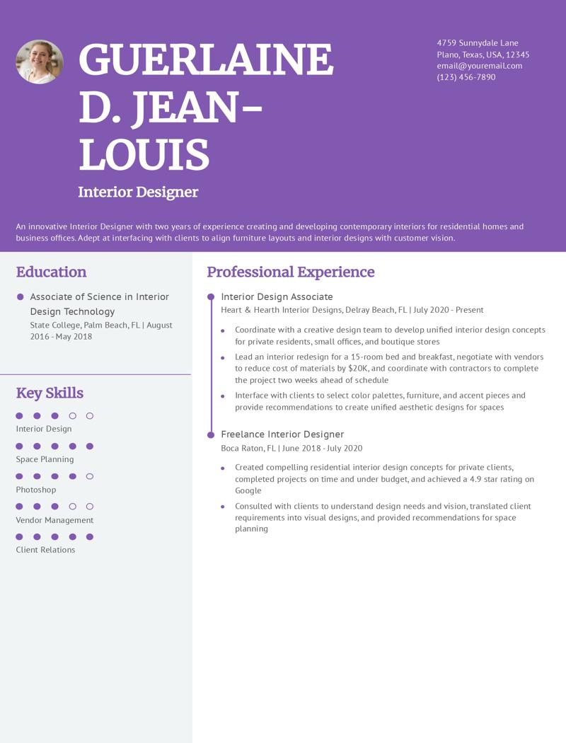 Interior Design Resume Examples and Templates for 2024 - ResumeBuilder.com