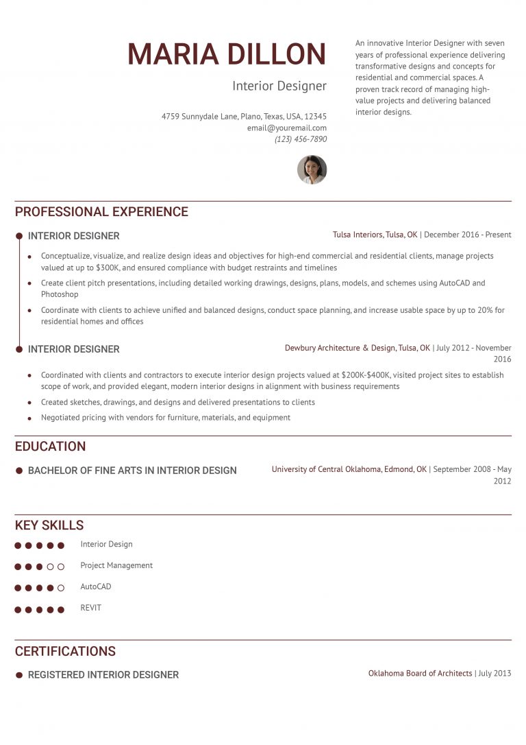 Best Interior Design Resume Examples and Templates for 2025 ...