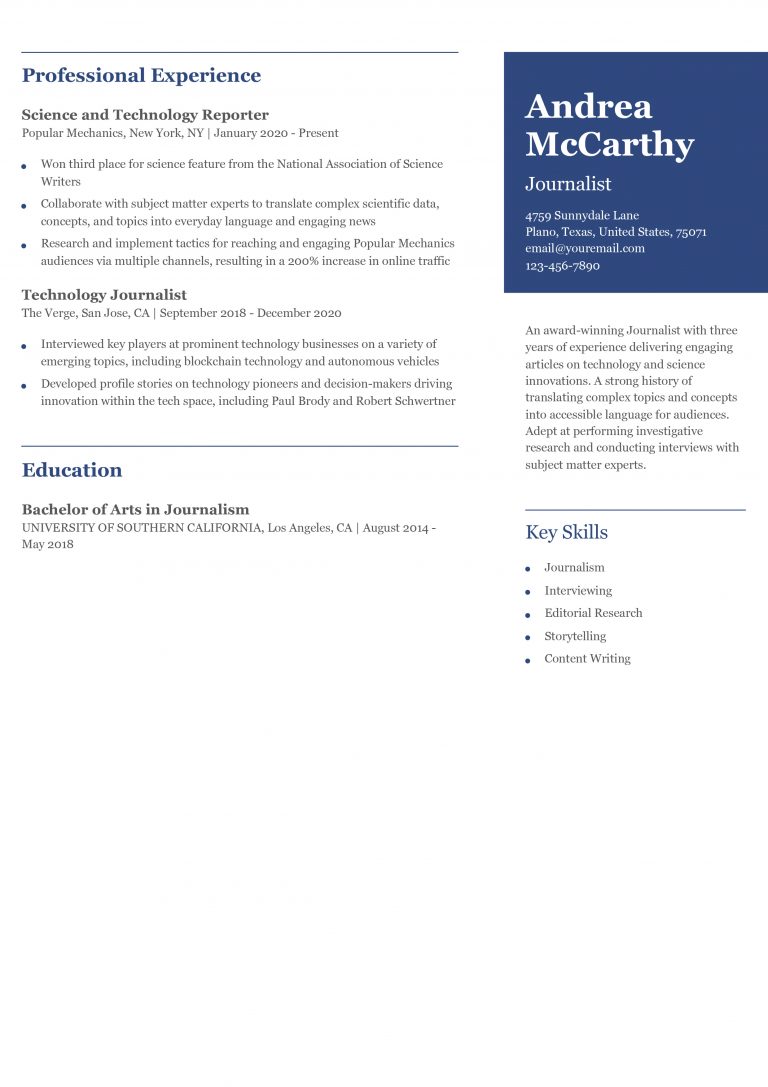 Journalism Resume Examples and Templates for 2025 - ResumeBuilder.com
