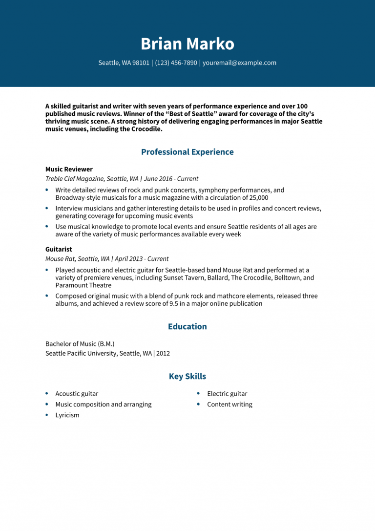 25 Music Resume Examples and Templates for 2025 - ResumeBuilder.com