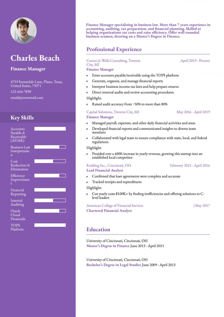 Best Finance Manager Resume Examples and Templates for 2026 ...