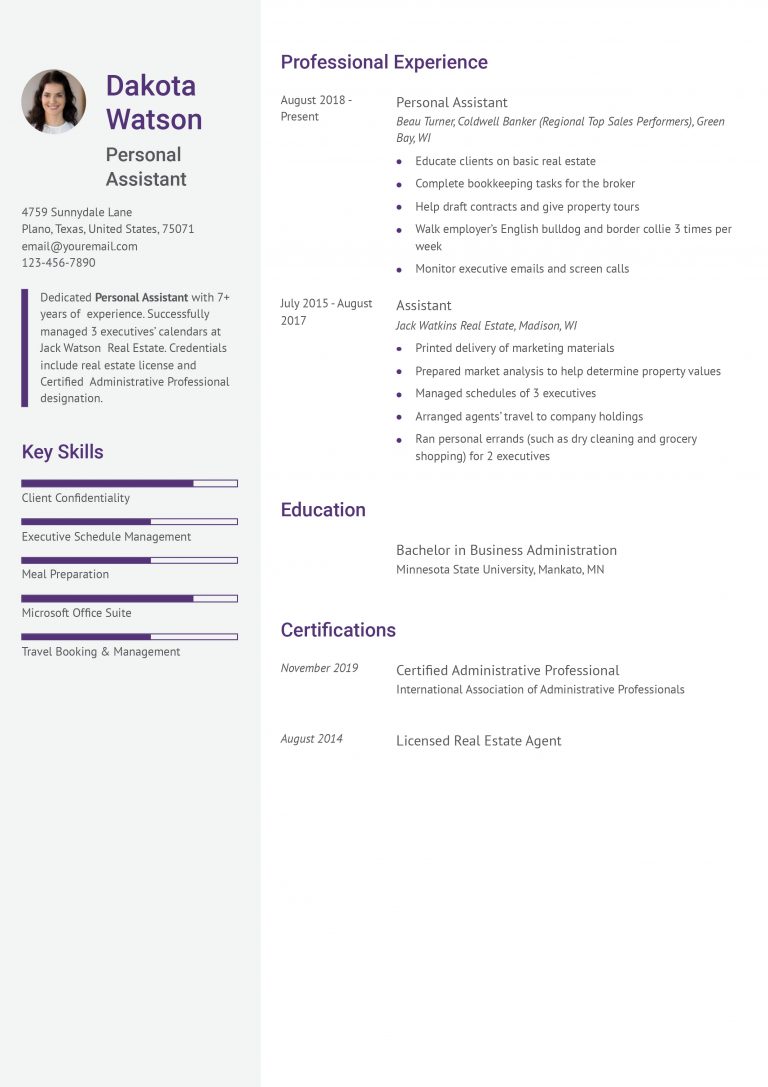 Best Personal Assistant Resume Examples and Templates for 2025 ...