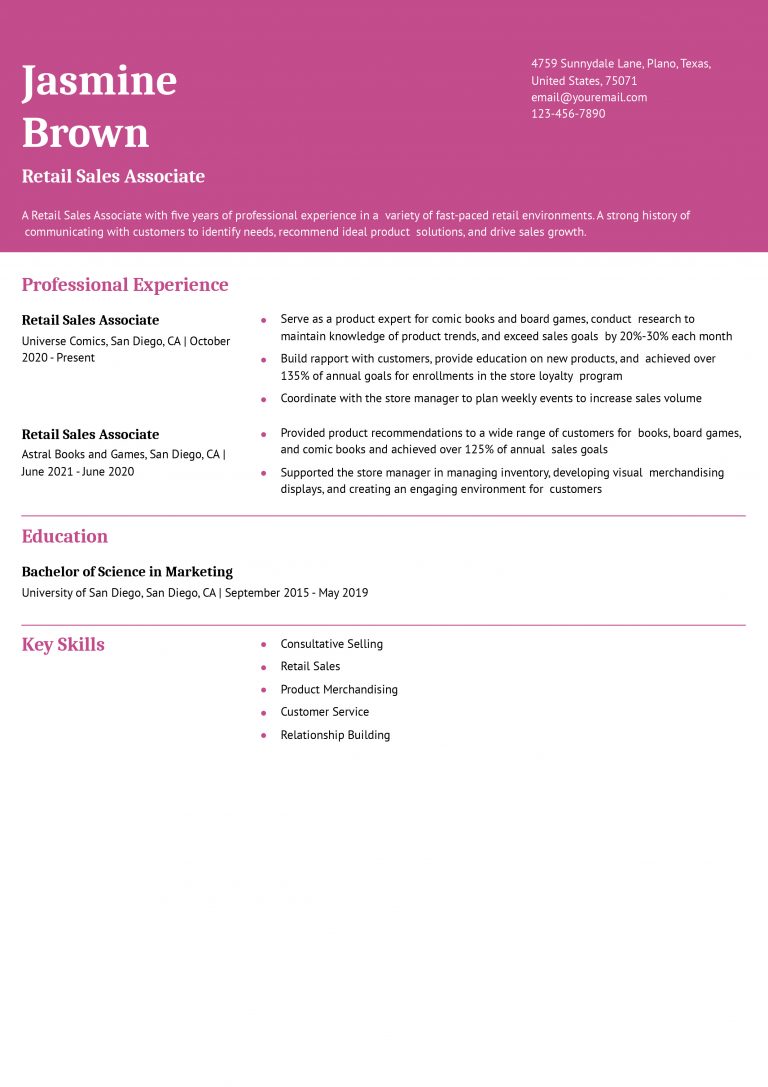 Retail Sales Associate Resume Examples and Templates for 2025 ...