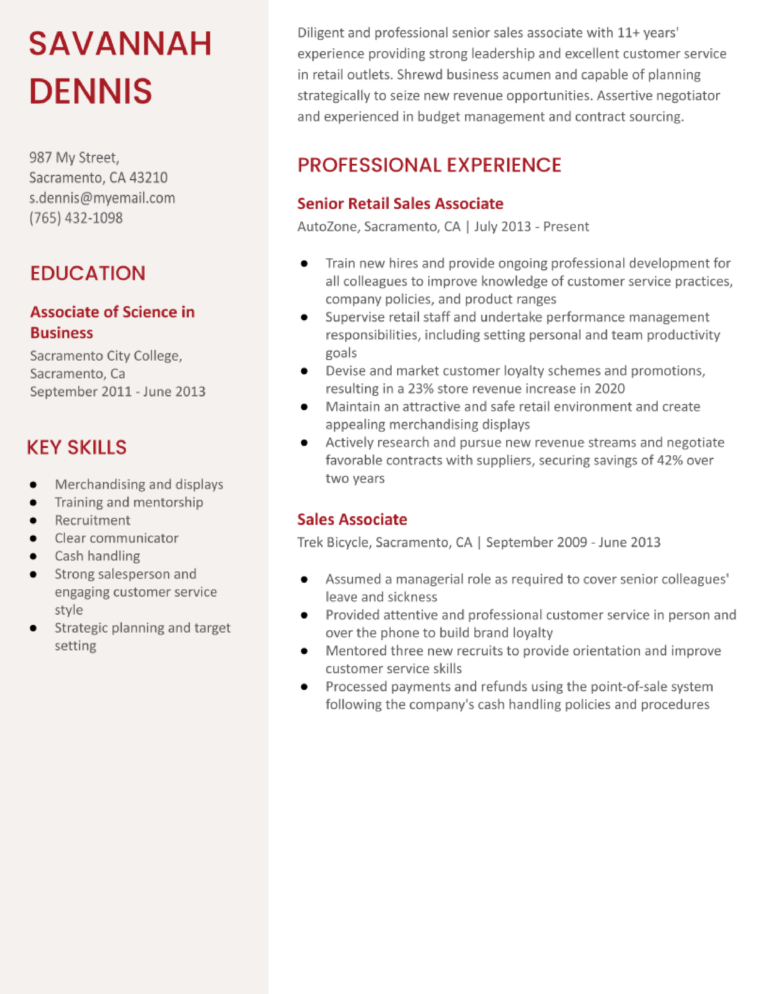 Senior Sales Associate Resume Examples and Templates for 2024 ...