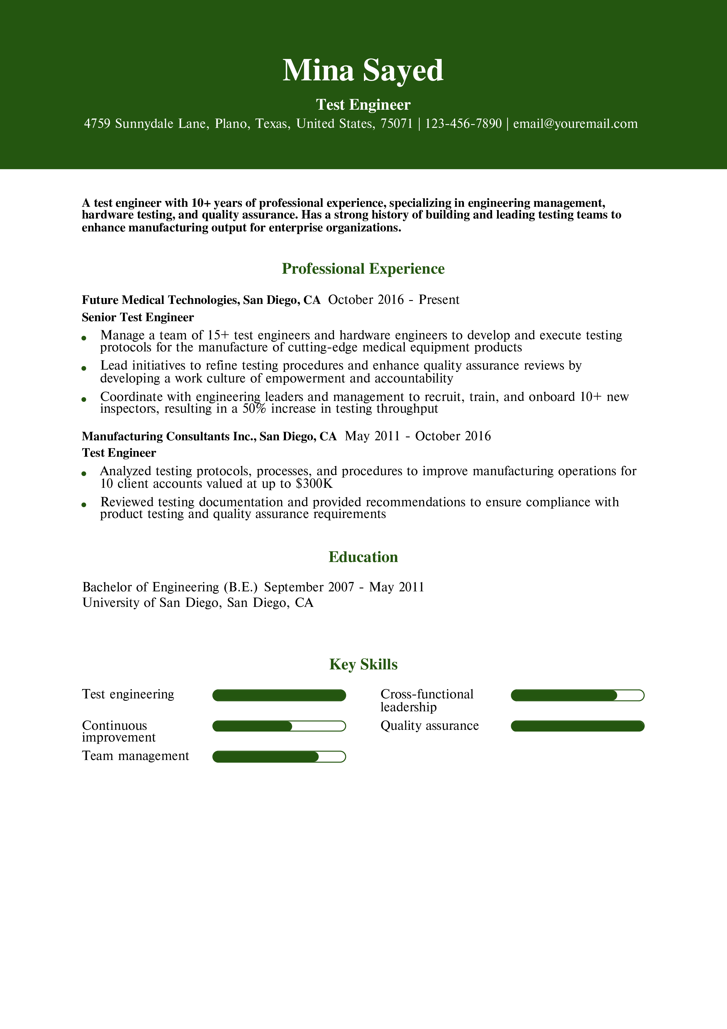 Test Engineer Resume Examples and Templates for 2025 - ResumeBuilder.com