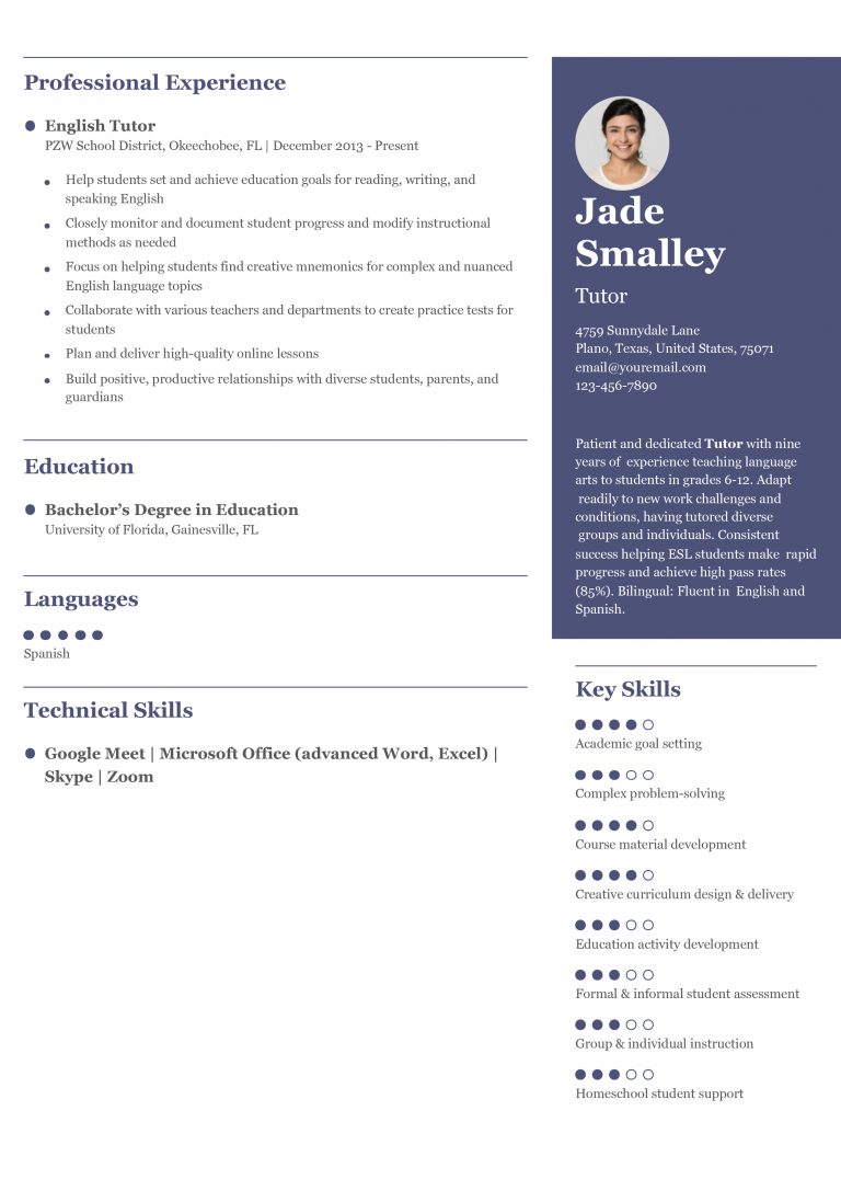 Tutor Resume Examples and Templates for 2025 - ResumeBuilder.com