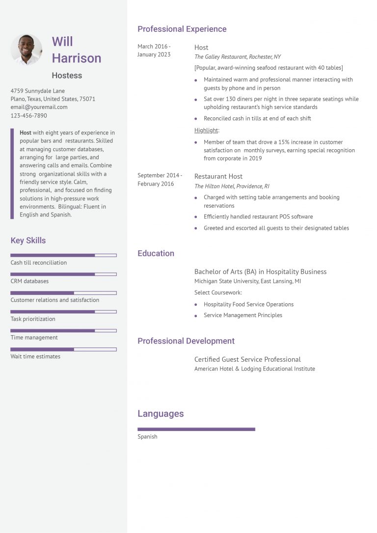 Host & Hostess Resume Examples and Templates for 2024 - ResumeBuilder.com