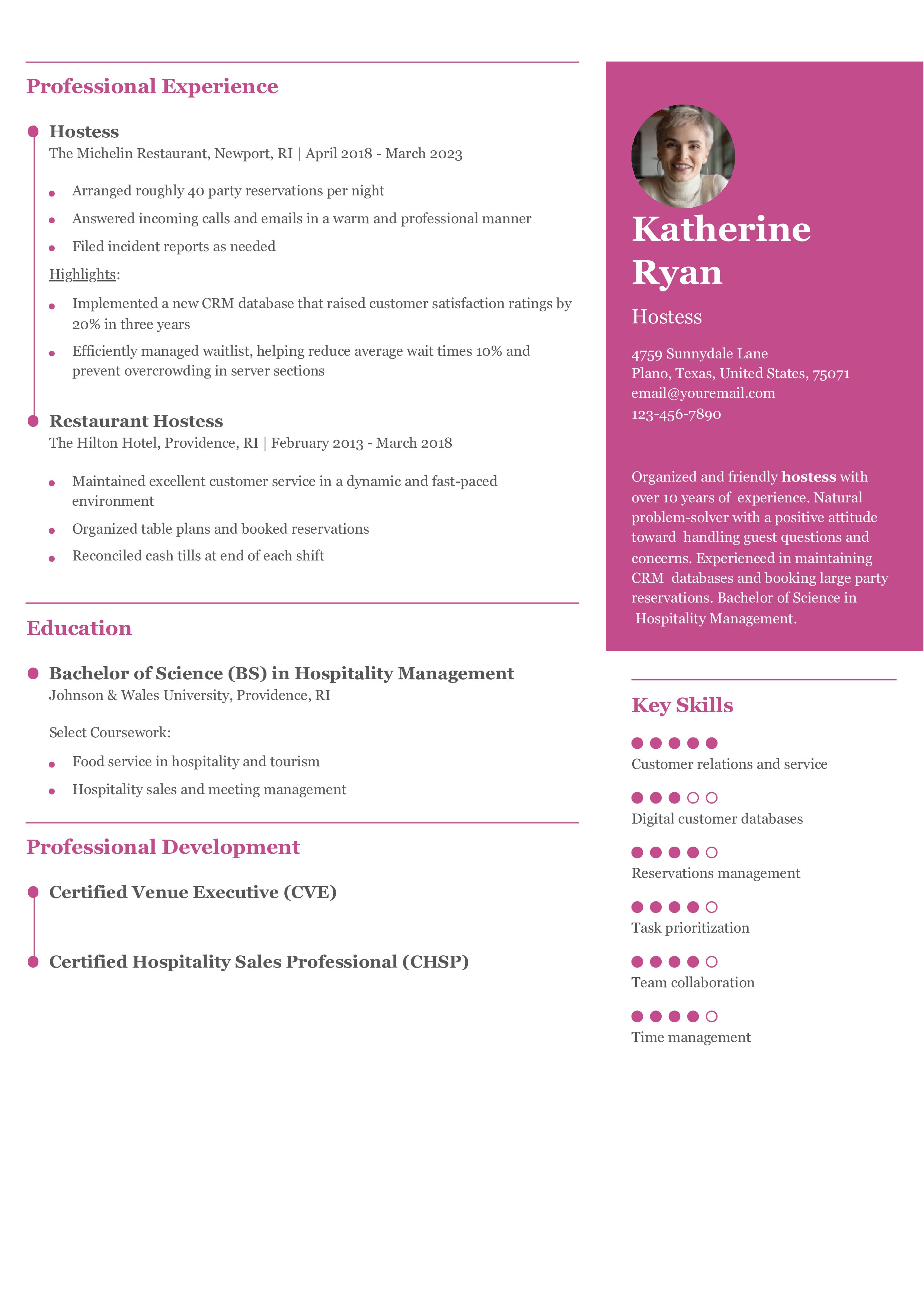 Host & Hostess Resume Examples and Templates for 2024 - ResumeBuilder.com