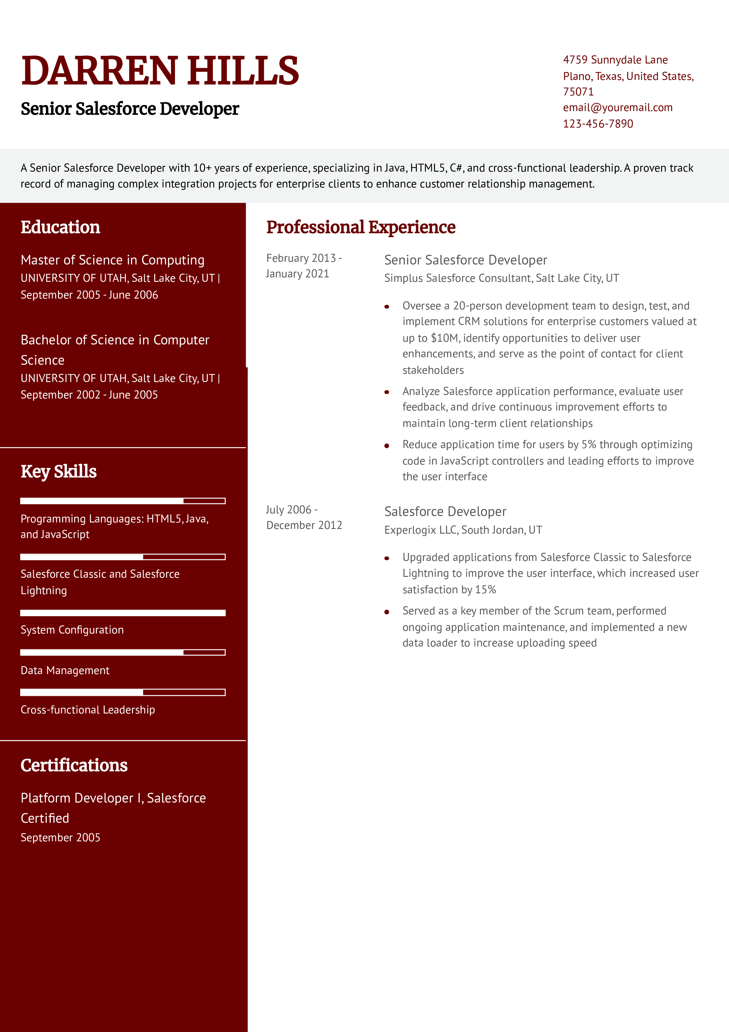 Salesforce Developer Resume Examples and Templates for 2024 ...