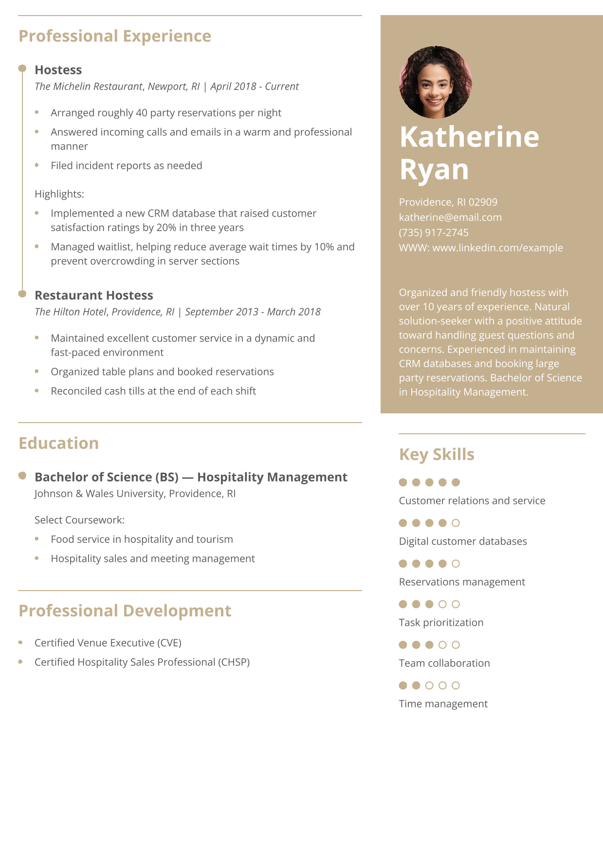 Host and Hostess Resume Examples and Templates for 2025 - ResumeBuilder.com
