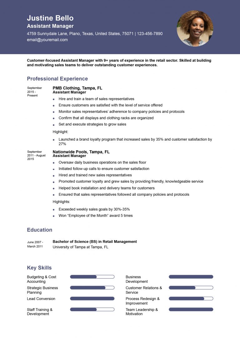 Best Assistant Manager Resume Examples and Templates for 2025 ...