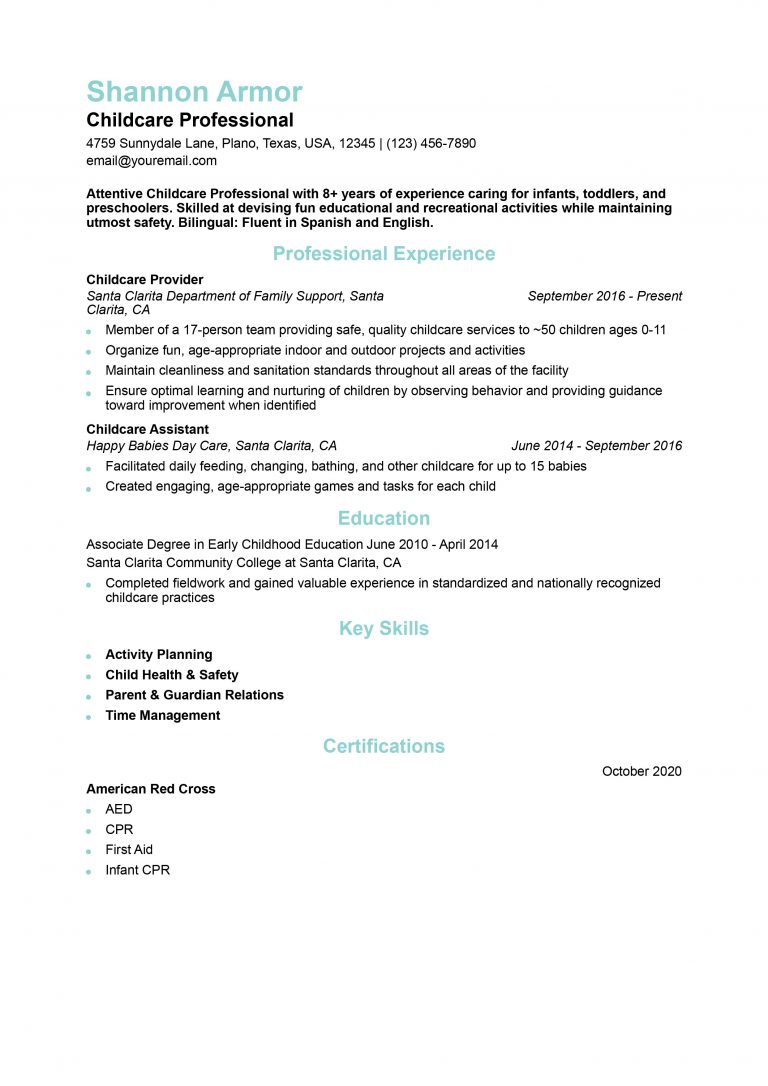 Child Care Resume Examples and Templates for 2024 - ResumeBuilder.com