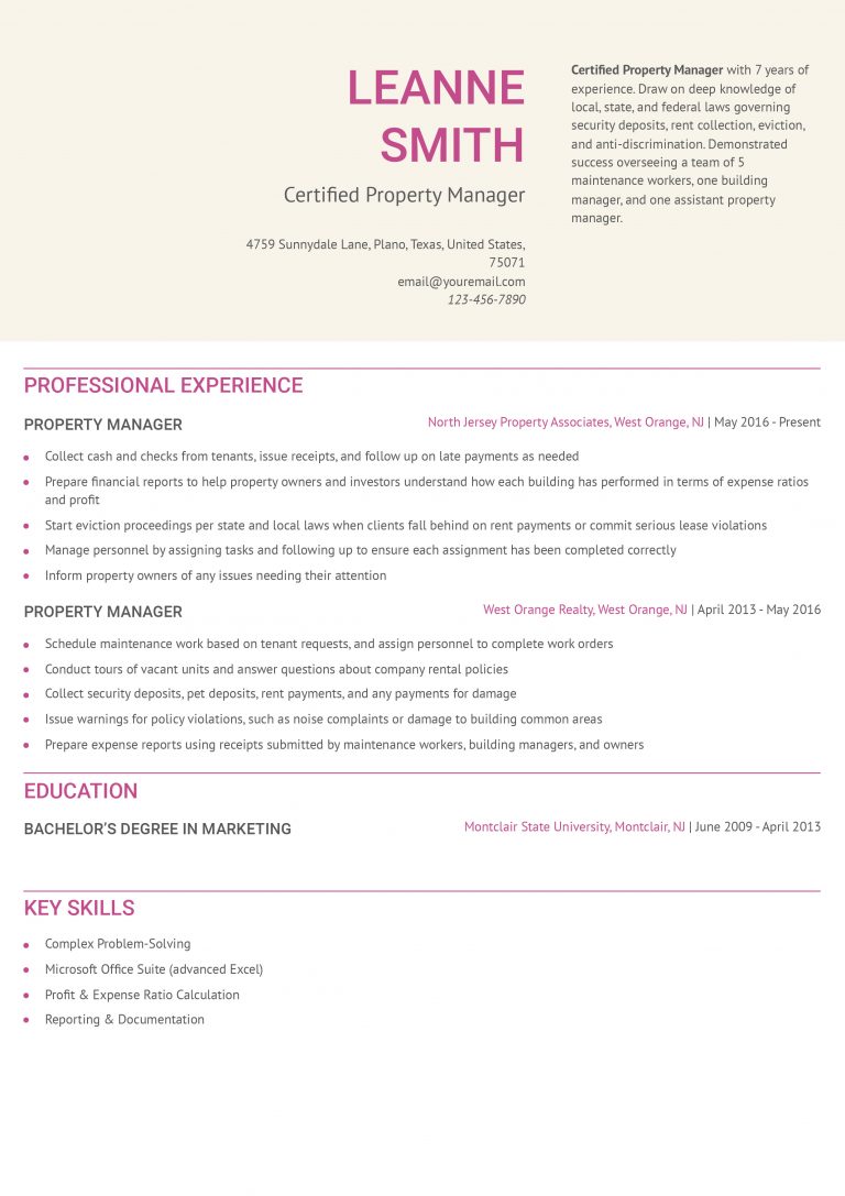 Property Manager Resume Examples and Templates for 2025 - ResumeBuilder.com