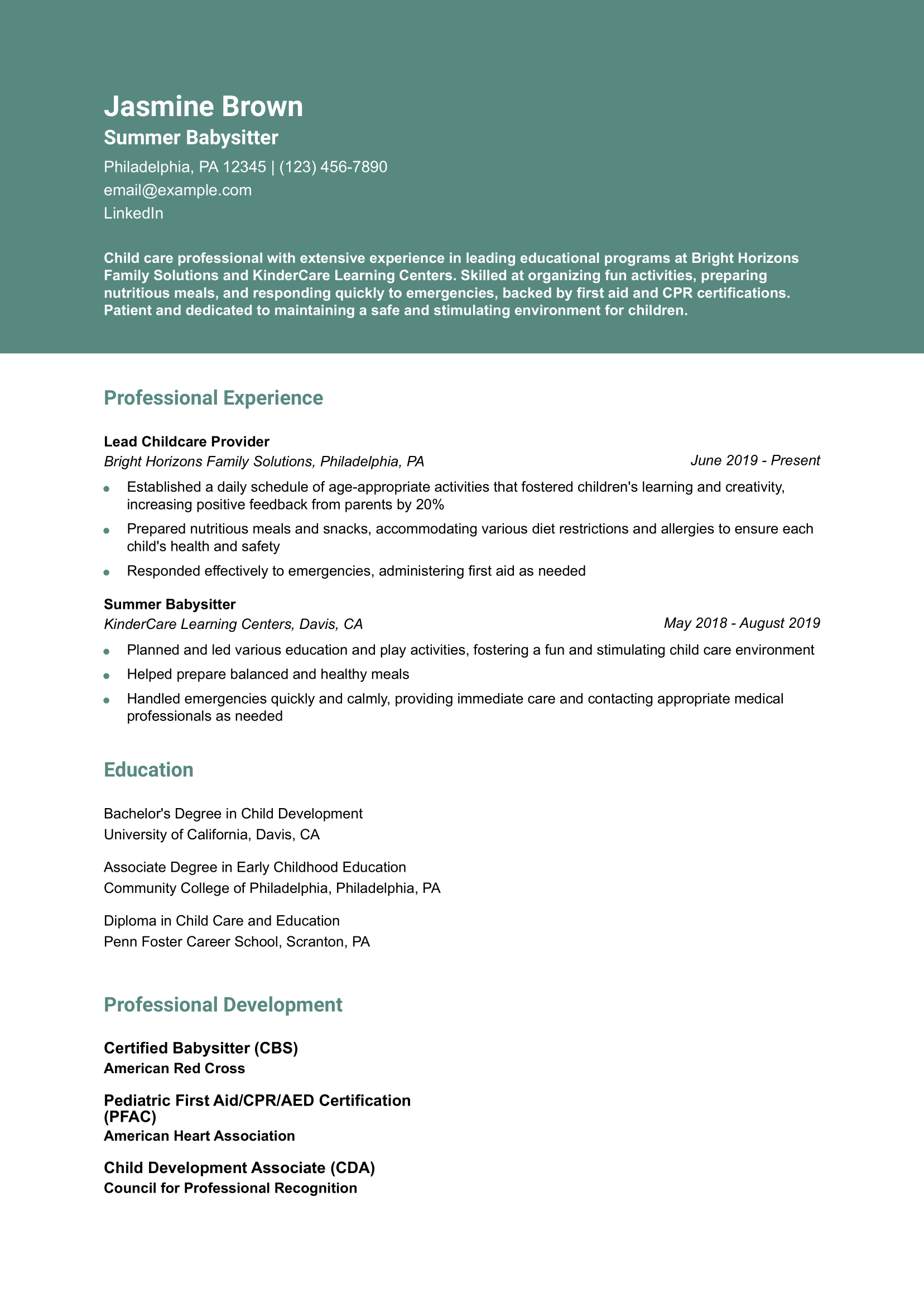 10 Babysitter Resume Examples and Templates for 2025 - ResumeBuilder.com 10 Babysitter Resume Examples and Templates for 2025 - ResumeBuilder.com