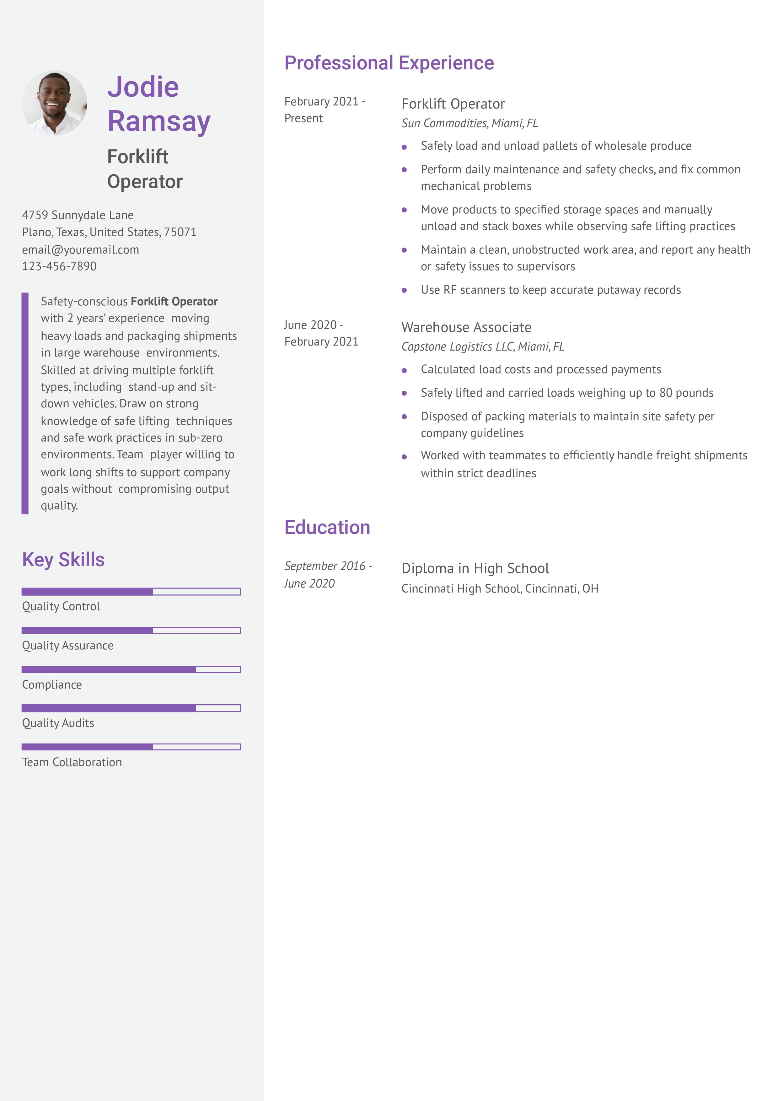Forklift Operator Resume Examples and Templates for 2025 ...
