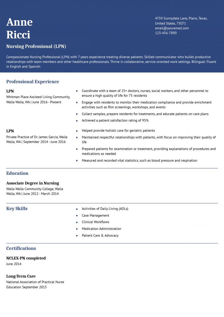 25 Licensed Practical Nurse (LPN) Resume Templates and Examples for ...