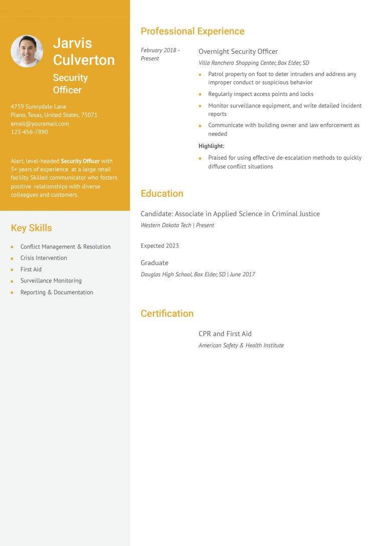 Security Guard Resume Examples and Templates for 2024 - ResumeBuilder.com