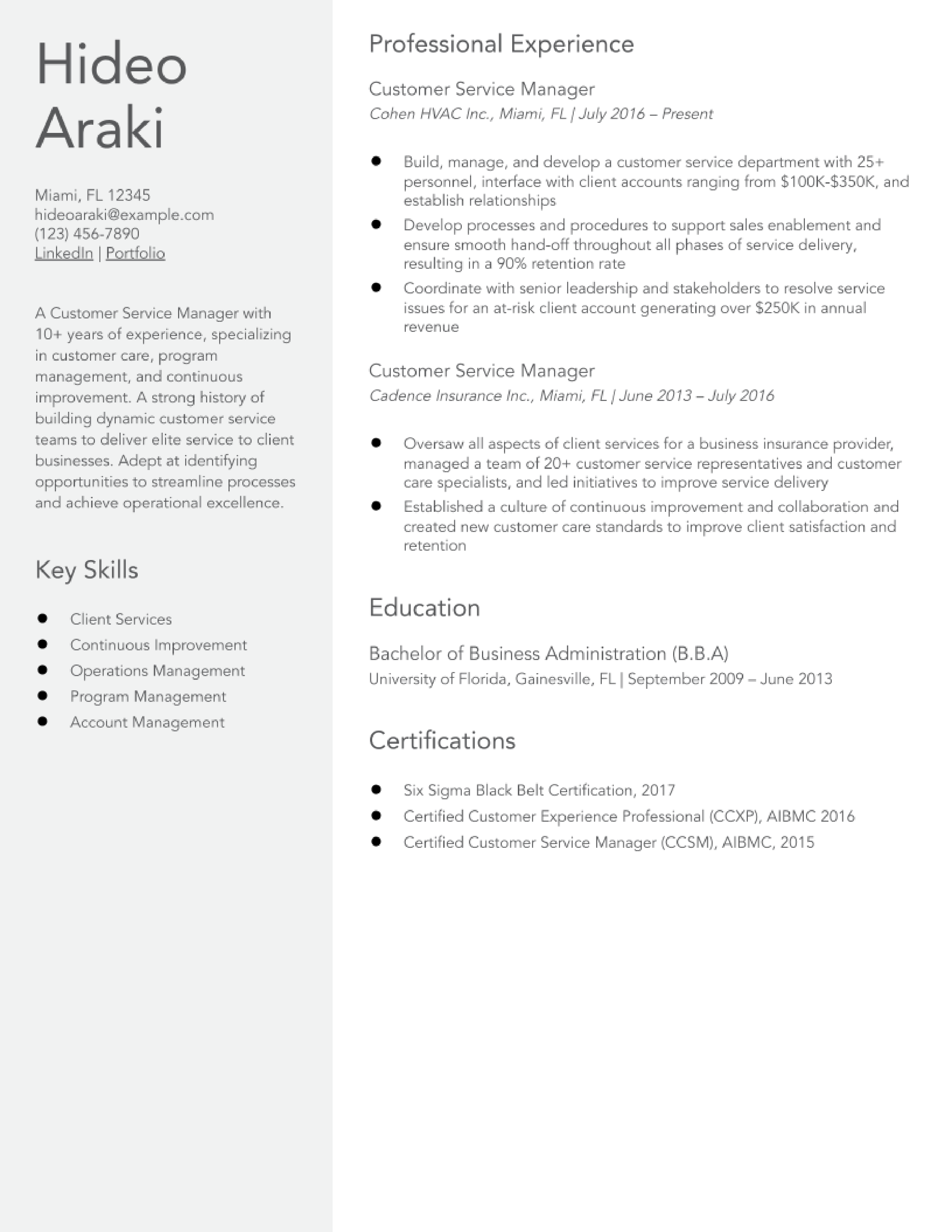 Customer Service Manager Resume Examples and Templates for 2024 ...
