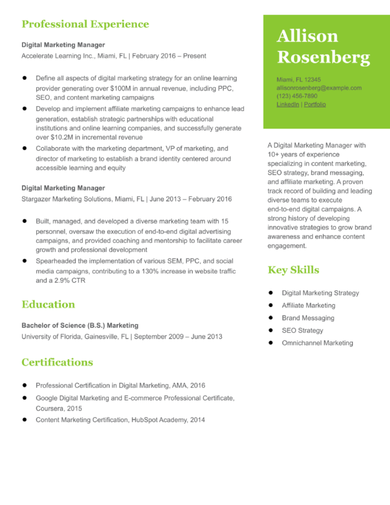 Digital Marketing Resume Examples and Templates for 2024 ...