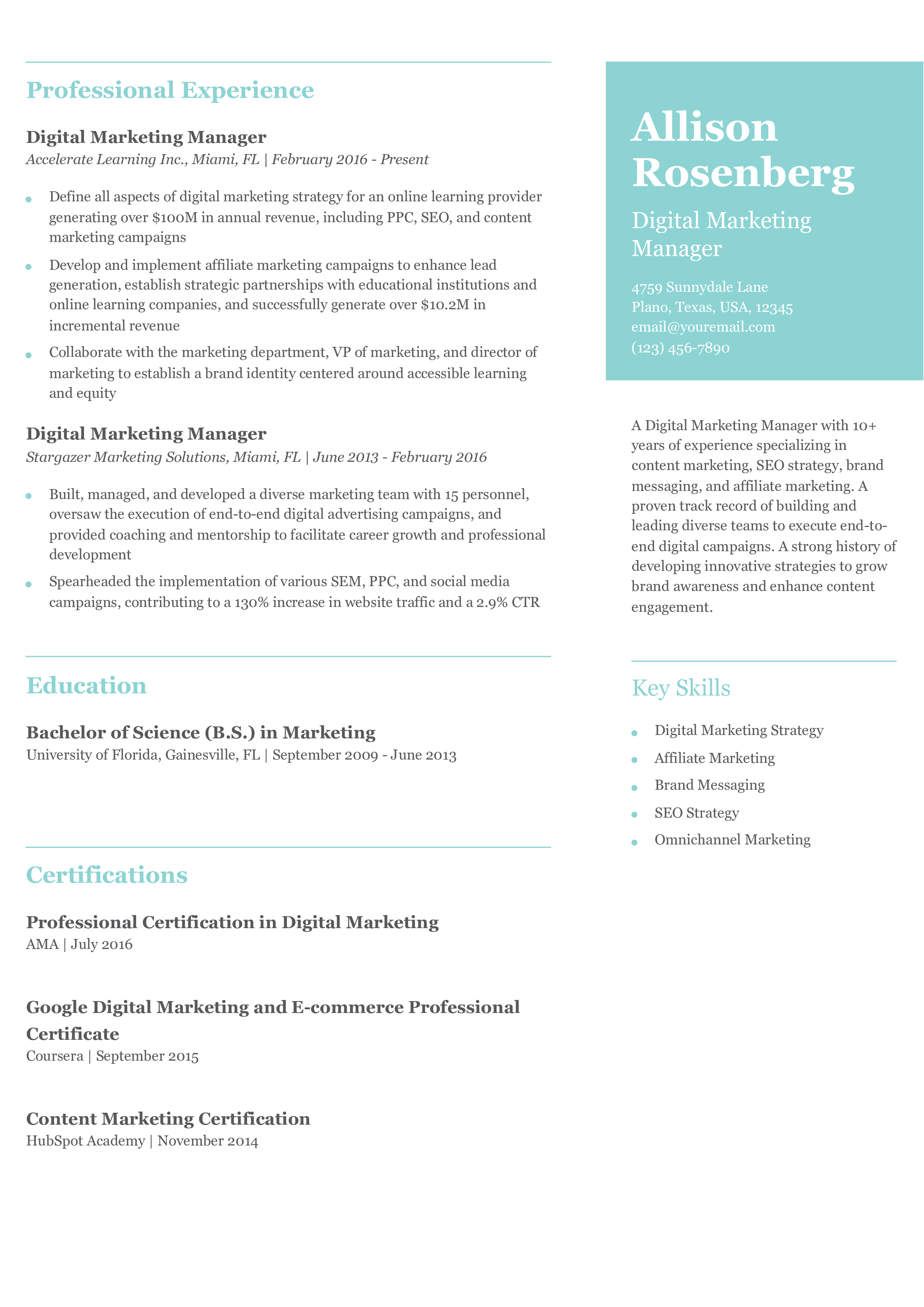 9 Digital Marketing Resume Examples and Templates for 2025 ...