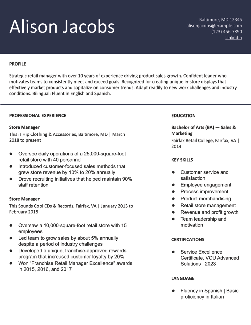 Retail Resume Examples and Templates for 2024 - ResumeBuilder.com