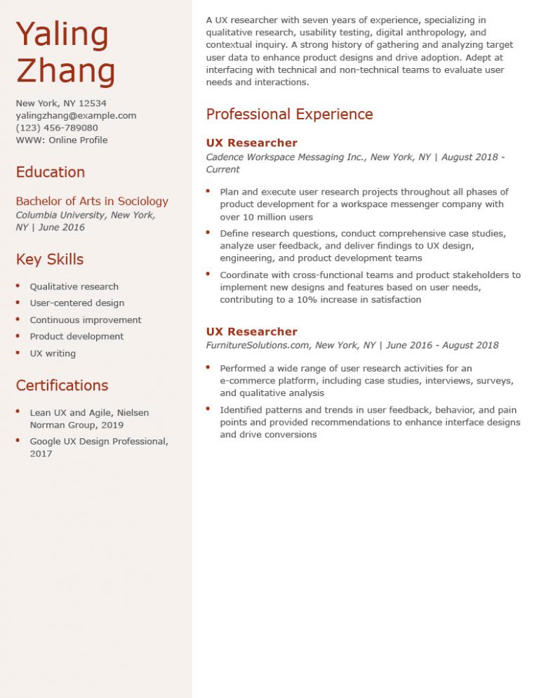 Best User Experience Researcher Resume Examples and Templates for 2025 ...