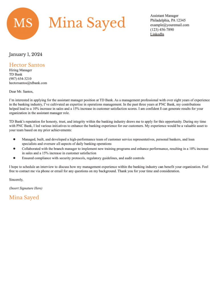 Assistant Manager Cover Letter Examples and Templates for 2024 ...